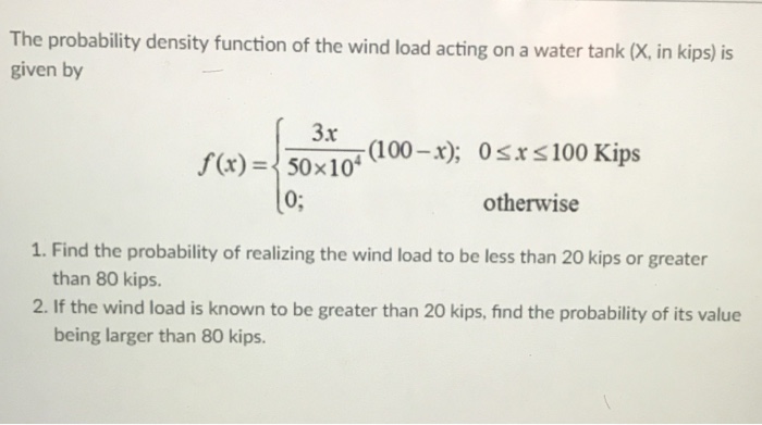 Solved The probability density function of the wind load | Chegg.com