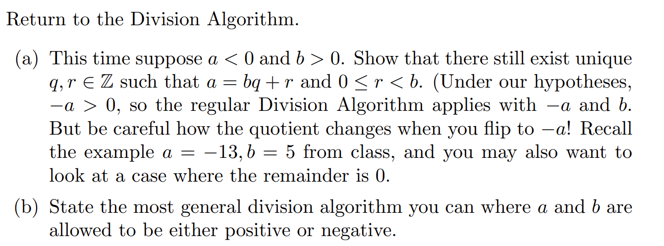 Solved Return to the Division Algorithm. (a) This time | Chegg.com
