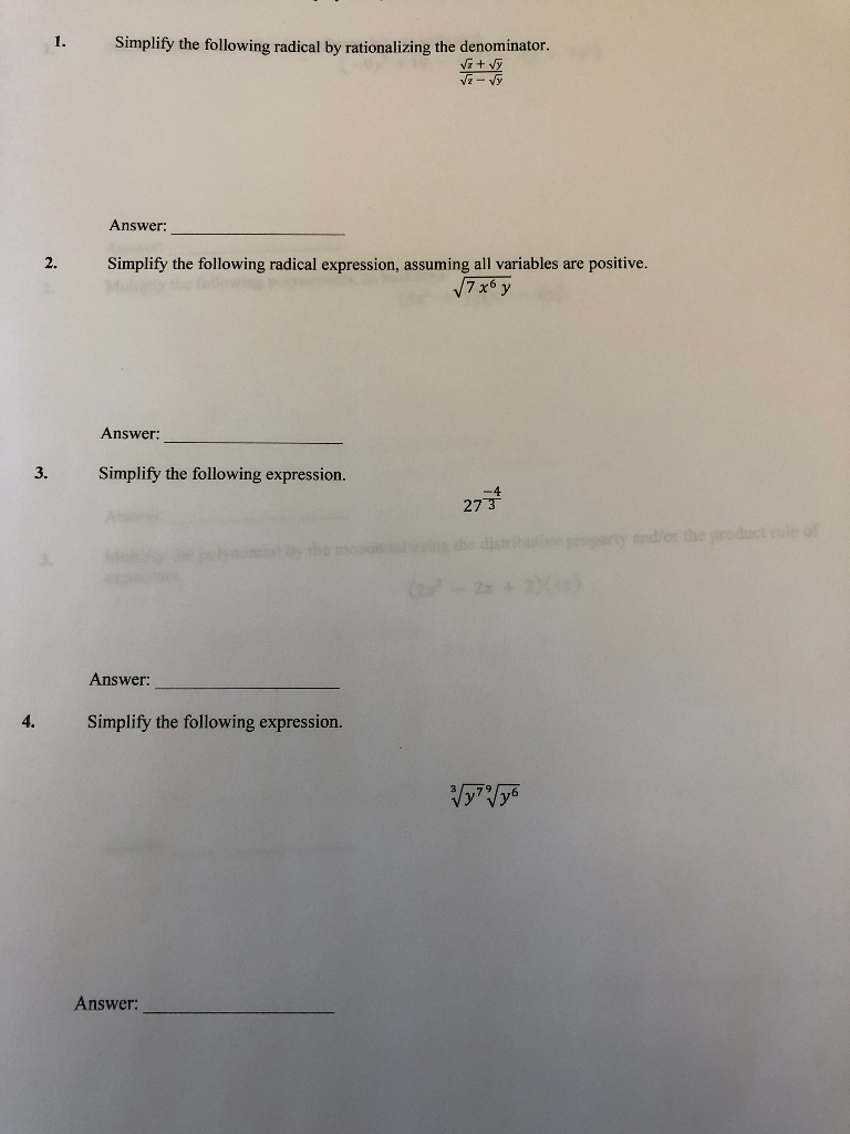 Solved 1. Simplify the following radical by rationalizing | Chegg.com