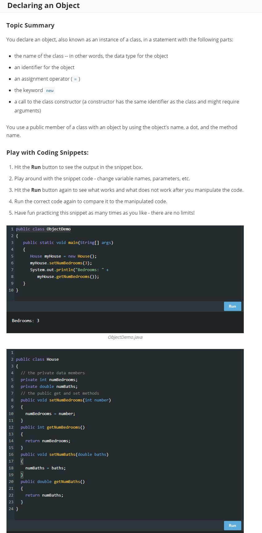 Solved Declaring an Object Topic Summary You declare an | Chegg.com