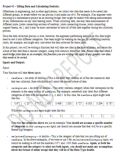 Solved Project \\( =2 \\) - Sifting Data and Calculating | Chegg.com