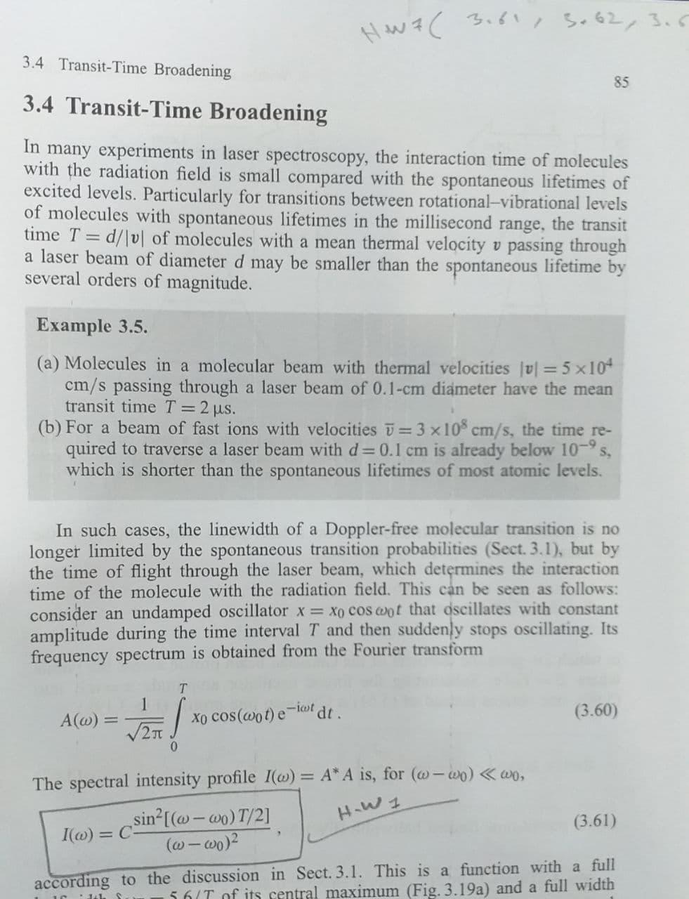 Solved HWF( 3.61, 3062, 3.5 3.4 Transit-Time Broadening 85 | Chegg.com