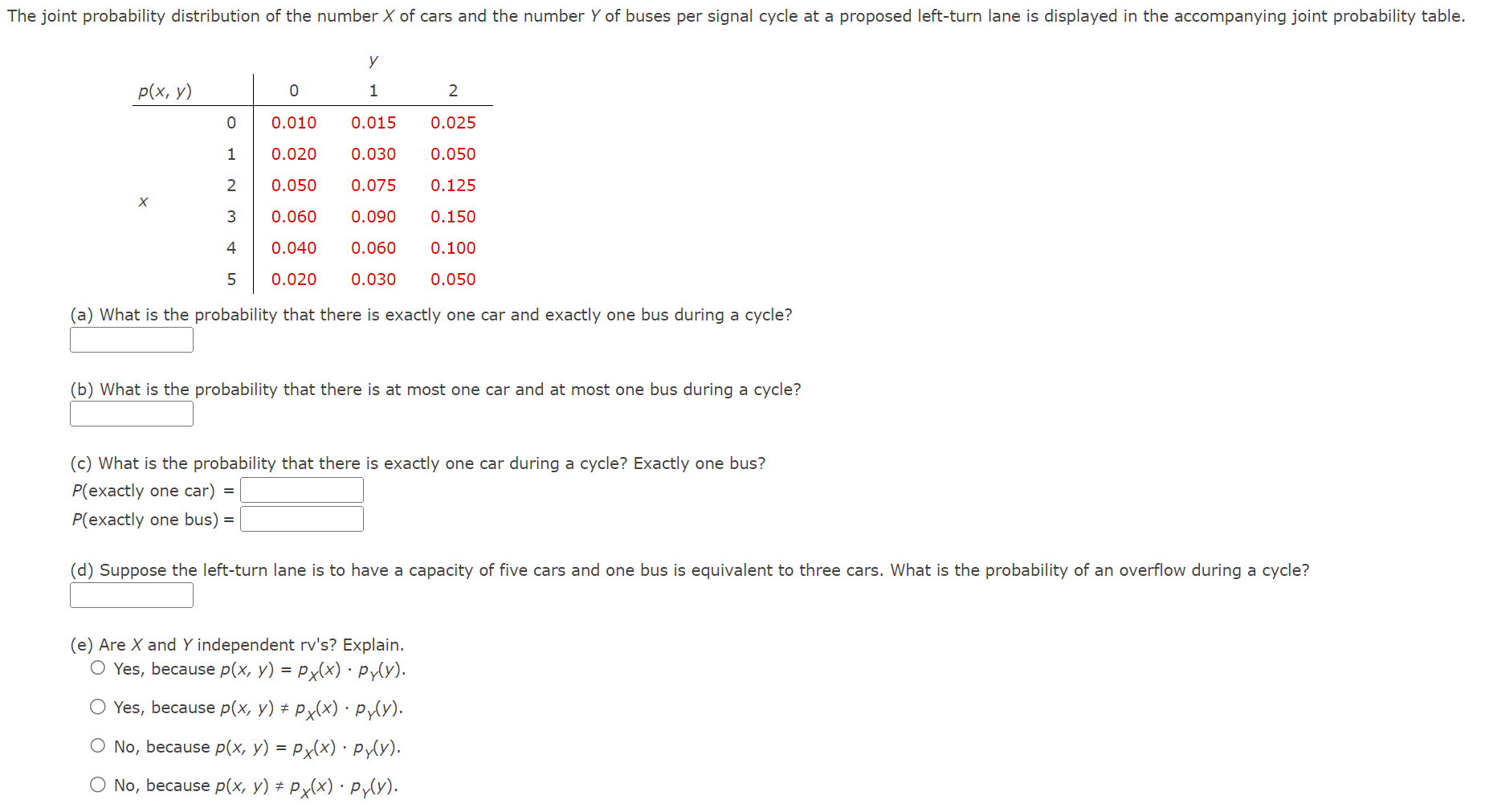 Solved joint probability distribution of the number X of | Chegg.com