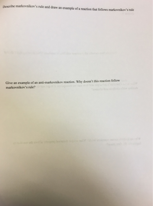 Solved Describe markovnikov's rule and draw an example of a | Chegg.com