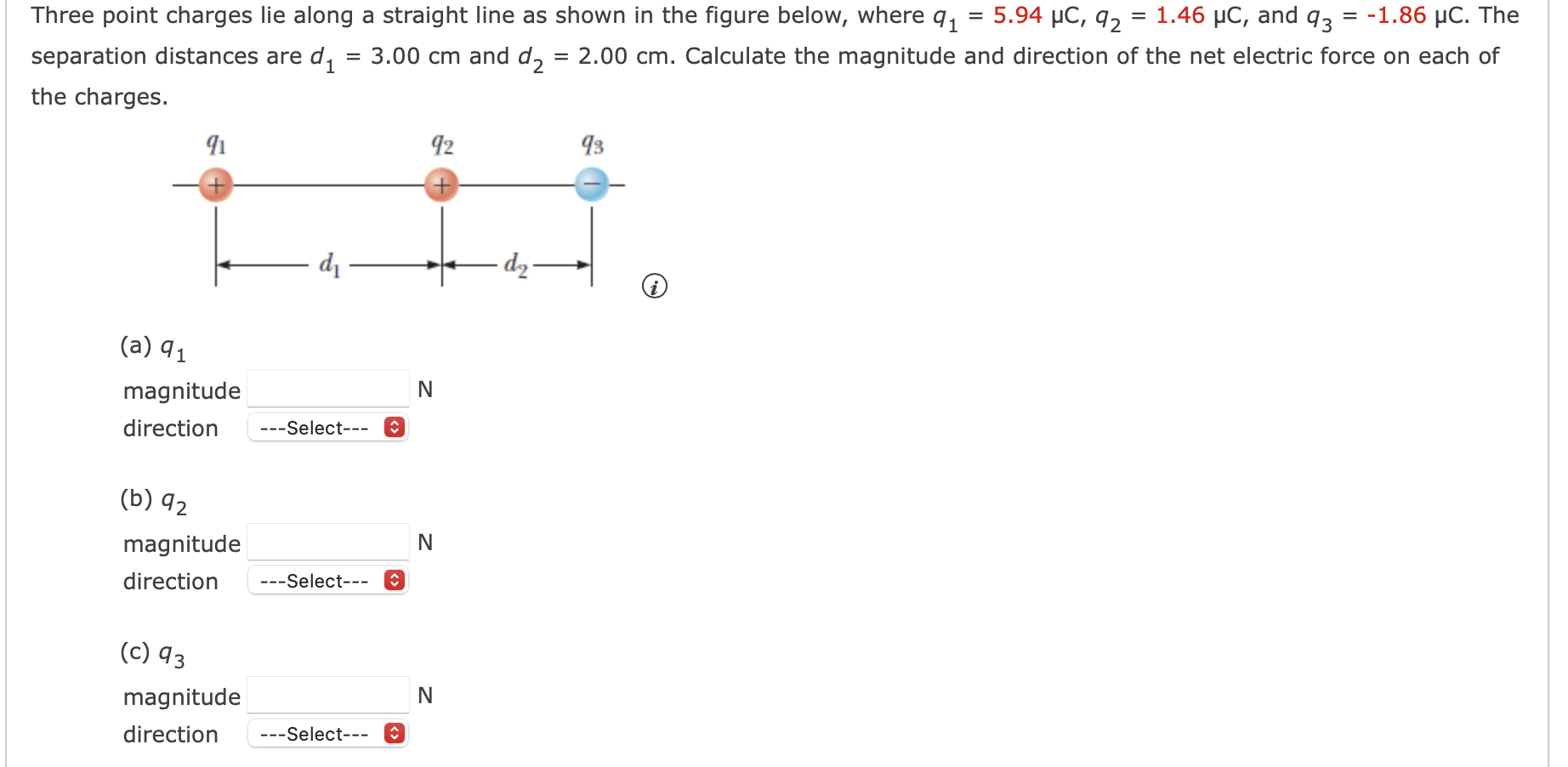 Solved Three point charges lie along a straight line as | Chegg.com