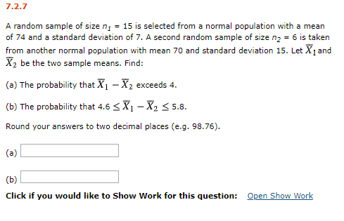 Solved 7.2.7 A random sample of size n1 15 is selected from | Chegg.com