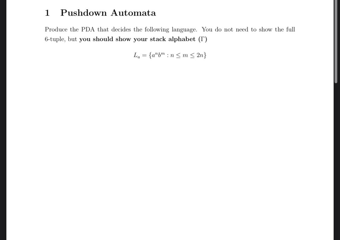 Solved 1 Pushdown Automata Produce the PDA that decides the | Chegg.com