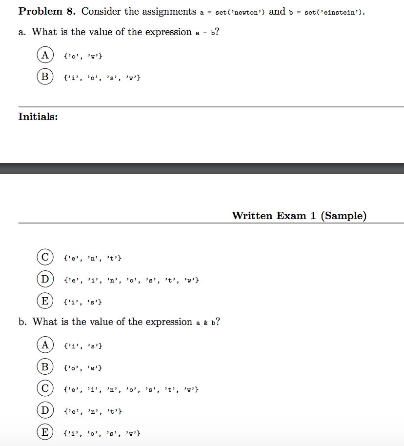 Solved = set('einstein'). Problem 8. Consider the | Chegg.com