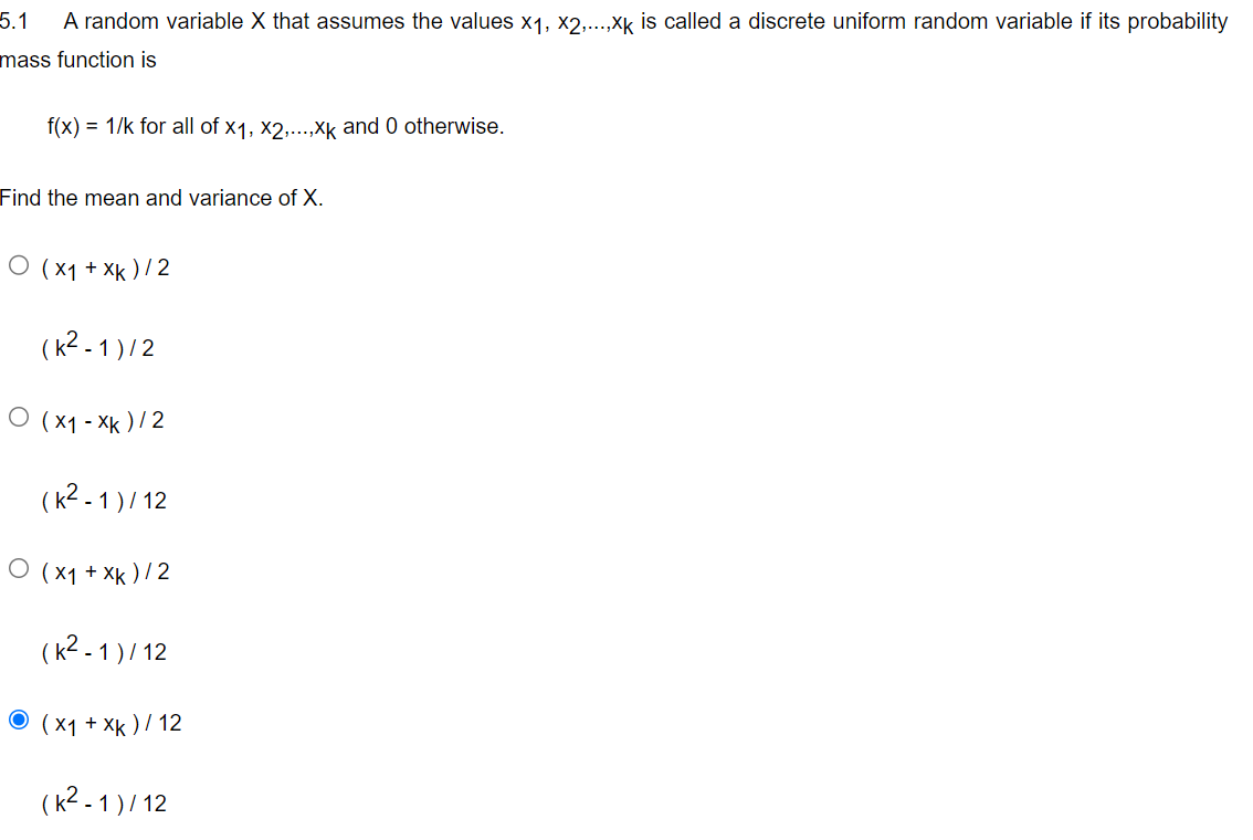 Solved 5 1 A Random Variable X That Assumes The Values