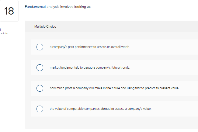 Solved Fundamental analysis involves looking at: Multiple | Chegg.com
