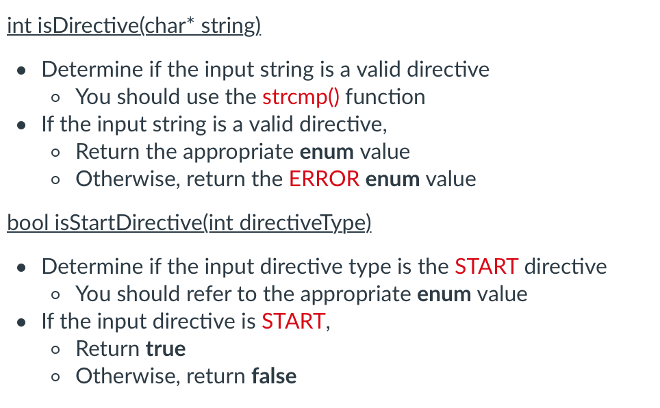 Solved int isDirective(char* string). - Determine if the | Chegg.com