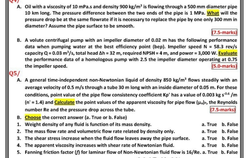 Solved A. Oil with a viscosity of 10 mPa.s and density 900 | Chegg.com