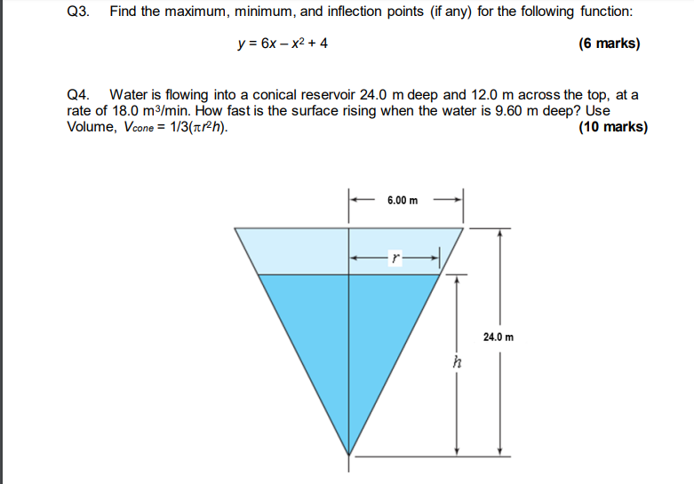 Solved Q3. Find the maximum, minimum, and inflection points | Chegg.com