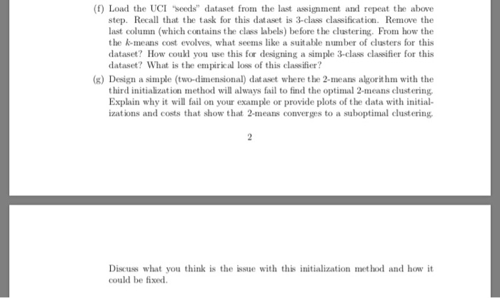 (f) Load the UCI 'seeds" dataset from the last | Chegg.com