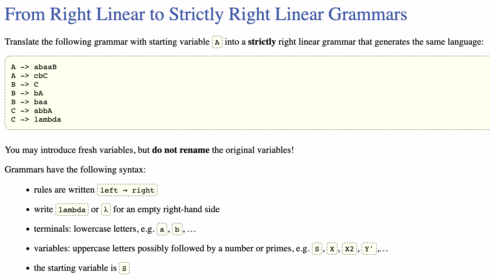 Solved From Strictly Right Linear Grammars to NFAs Translate | Chegg.com