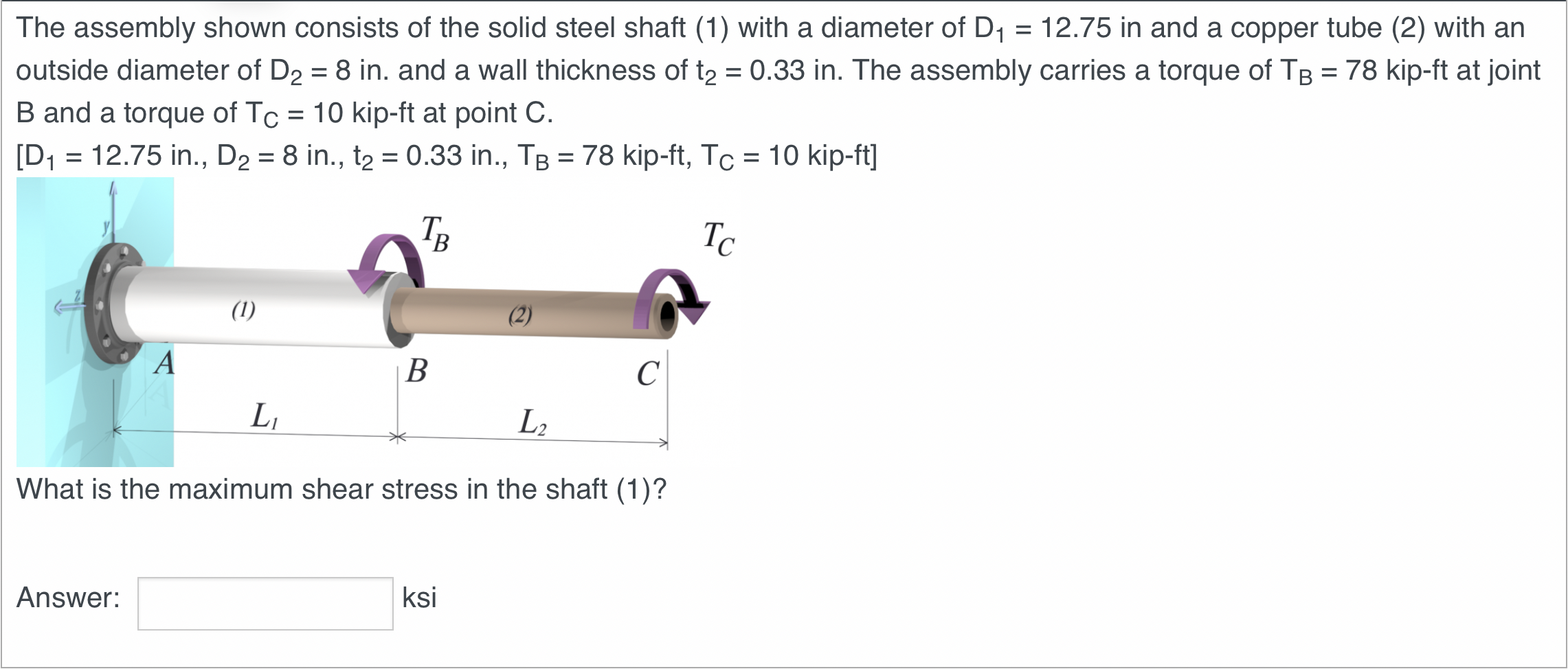 Solved The assembly shown consists of the solid steel shaft | Chegg.com
