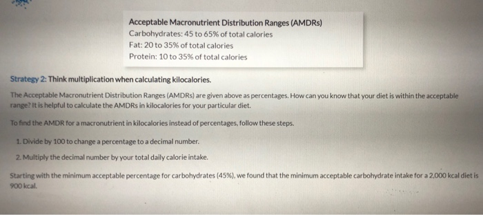Solved Acceptable Macronutrient Distribution Ranges (AMDRs) | Chegg.com
