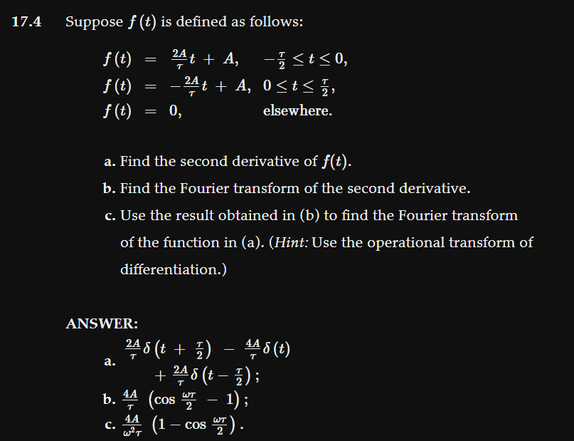 Solved 17.4 Suppose f(t) is defined as follows: = f(t) f(t) | Chegg.com Solved 17.4 Suppose f(t) is defined as follows: = f(t) f(t) | Chegg.com
