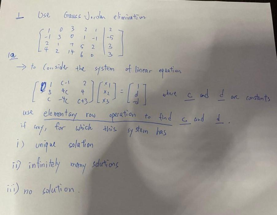 Solved ㅗ Use Gauss Jordan elimination 2 1 2 0 3 3 0 1 -1 2 2 | Chegg.com