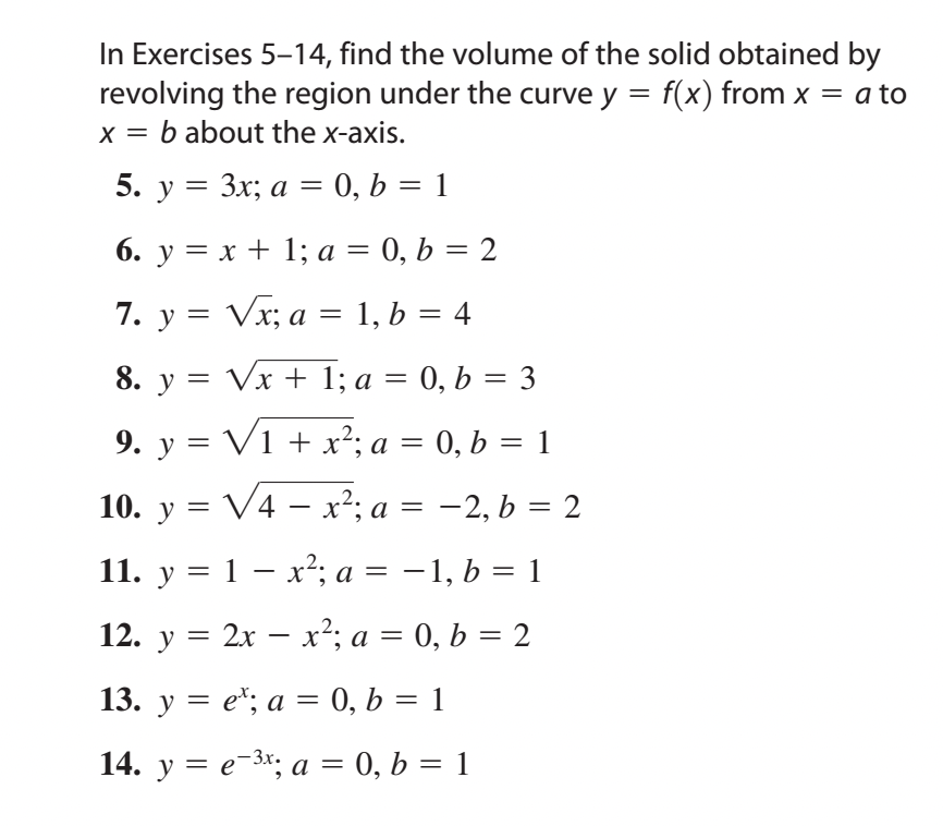 Solved In Exercises 5-14, find the volume of the solid | Chegg.com