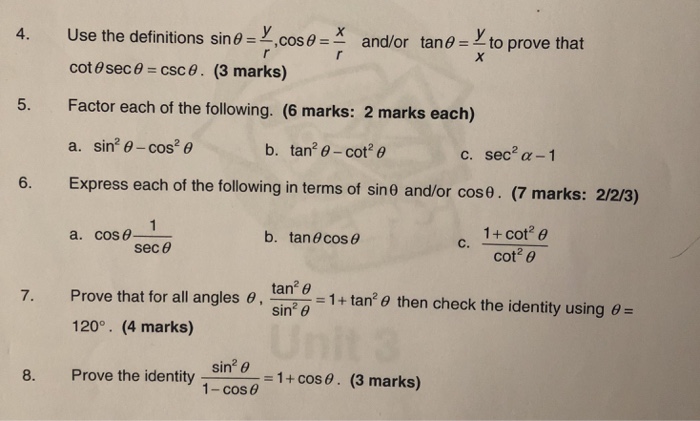 Solved 4. Use the definitions sin ?:y,cos9- and/or to prove | Chegg.com