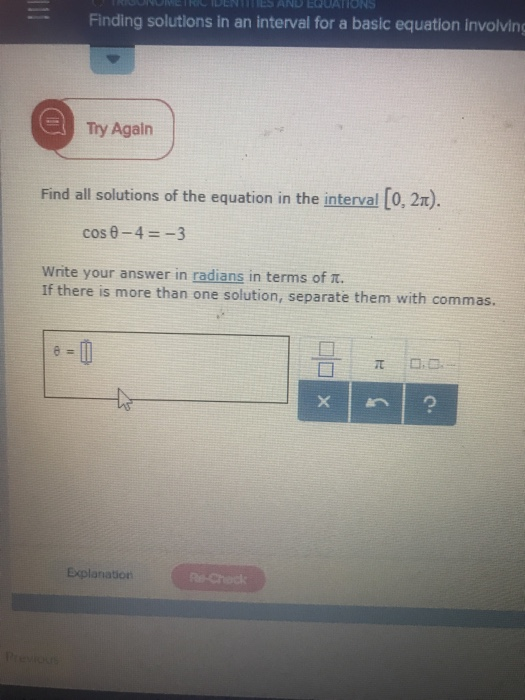 Solved Finding solutions in an interval for a basic equation | Chegg.com