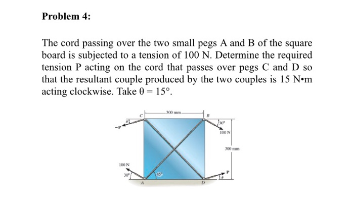 Solved Problem 4: The cord passing over the two small pegs A | Chegg.com