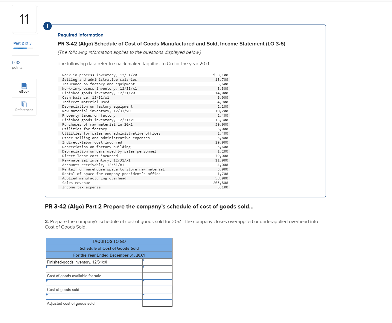 Solved Required informationPR 3-42 (Algo) ﻿Schedule of Cost | Chegg.com