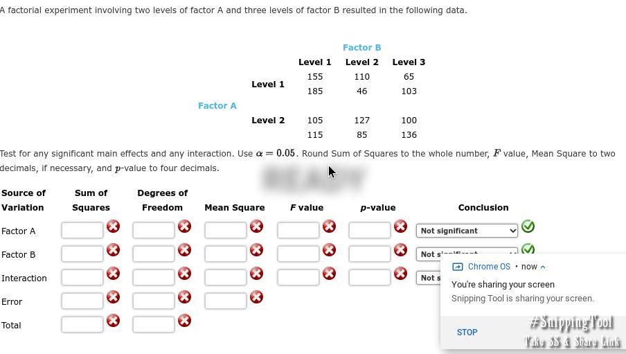 Solved A factorial experiment involving two levels of factor | Chegg.com