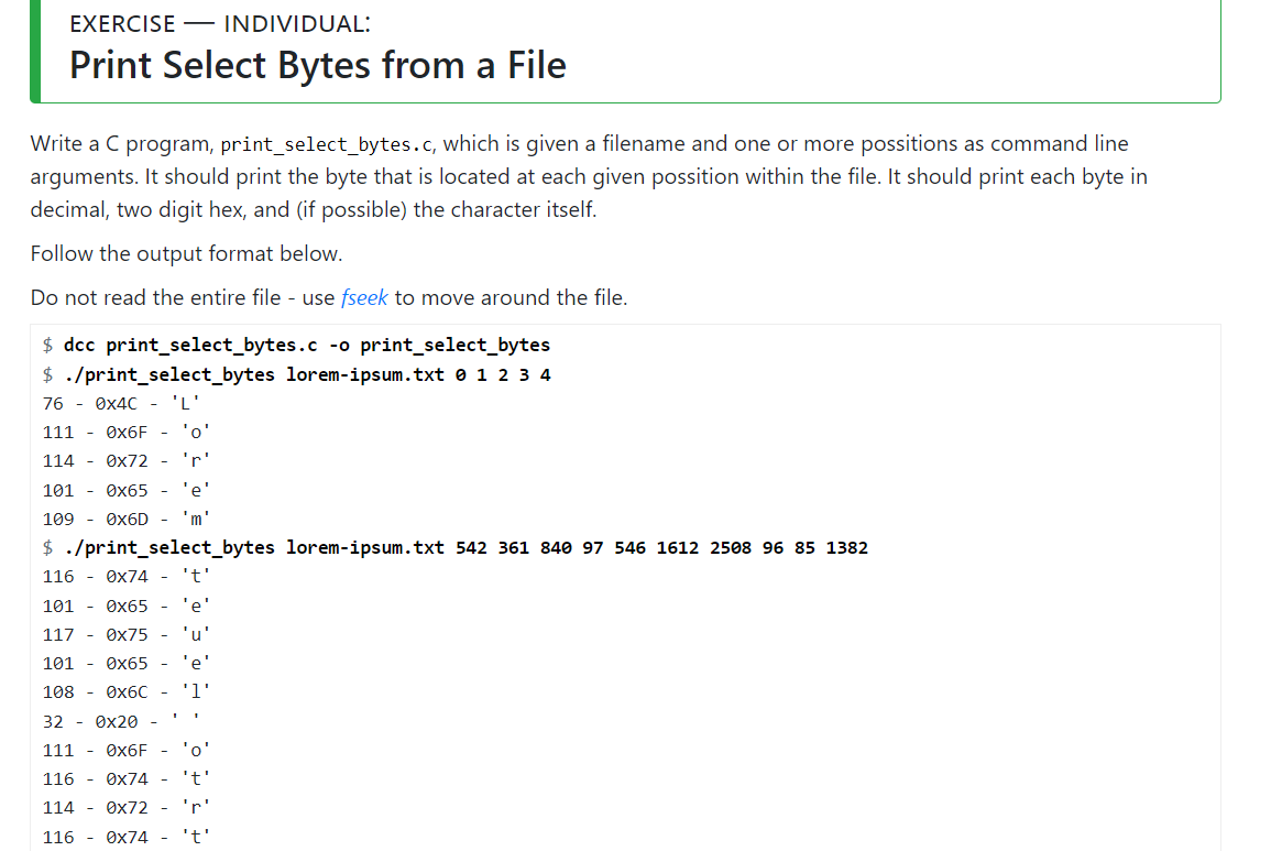 Solved EXERCISE — INDIVIDUAL: Print Select Bytes from a File | Chegg.com Solved EXERCISE — INDIVIDUAL: Print Select Bytes from a File | Chegg.com