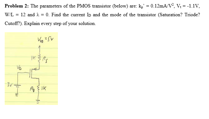 Solved Problem 2: The parameters of the PMOS transistor | Chegg.com