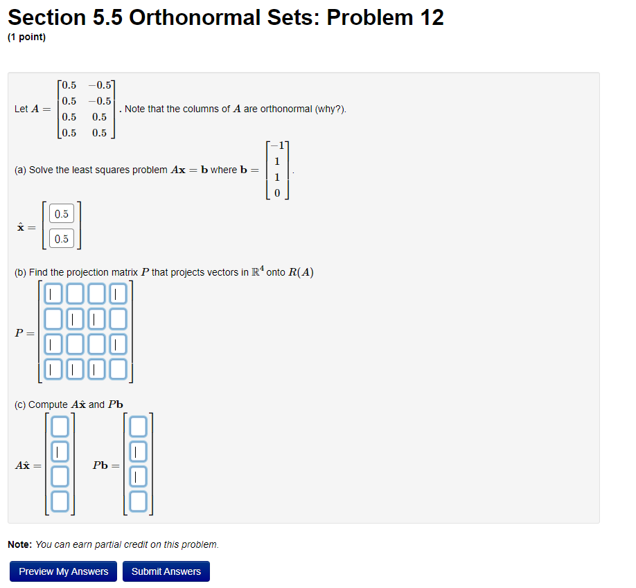 Solved Section 5.5 Orthonormal Sets: Problem 12 (1 point) | Chegg.com