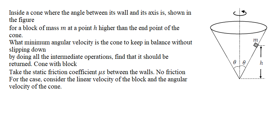 Solved m Inside a cone where the angle between its wall and | Chegg.com