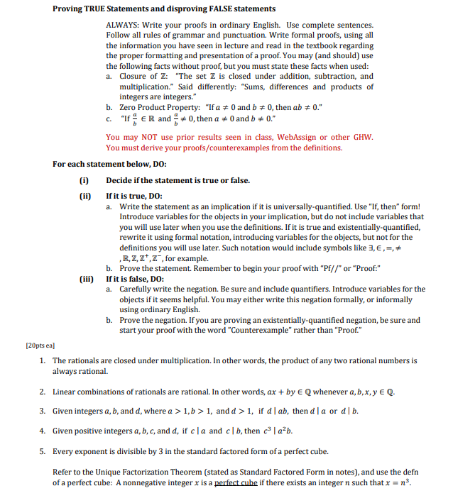 Proving TRUE Statements and disproving FALSE | Chegg.com