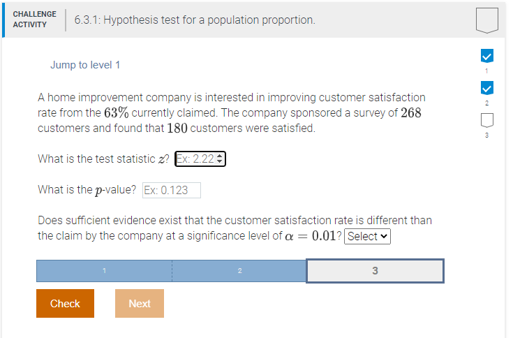 Solved CHALLENGE ACTIVITY 6.3.1: Hypothesis test for a | Chegg.com