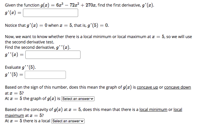 Solved Given the function g ( x ) = 6 x 3 − 72 x 2 + 270 x , | Chegg.com