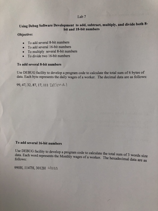 Solved Lab 7 Using Debug Software Development to add, | Chegg.com