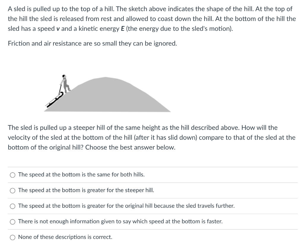 Solved A sled is pulled up to the top of a hill. The sketch | Chegg.com