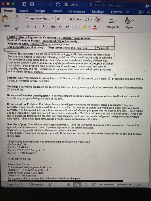 Lab 3 Search in Document Insert Design Layout | Chegg.com