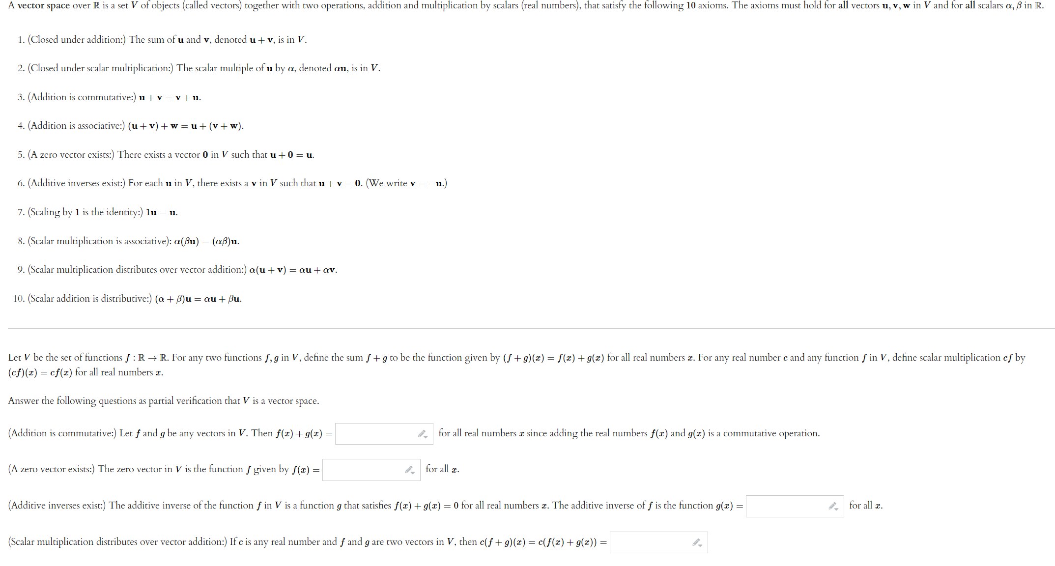Solved 1. (Closed under addition:) The sum of u and v, | Chegg.com