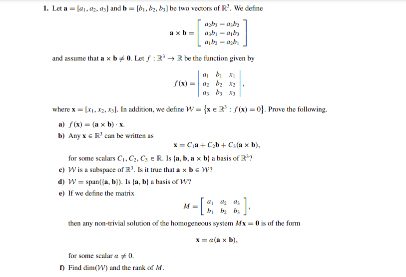 Solved 1. Let a=[a1,a2,a3] and b=[b1,b2,b3] be two vectors | Chegg.com