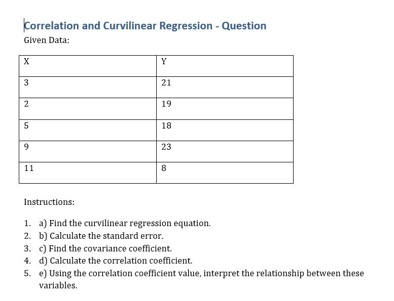 Solved 1. ﻿a) ﻿Find the curvilinear regression | Chegg.com