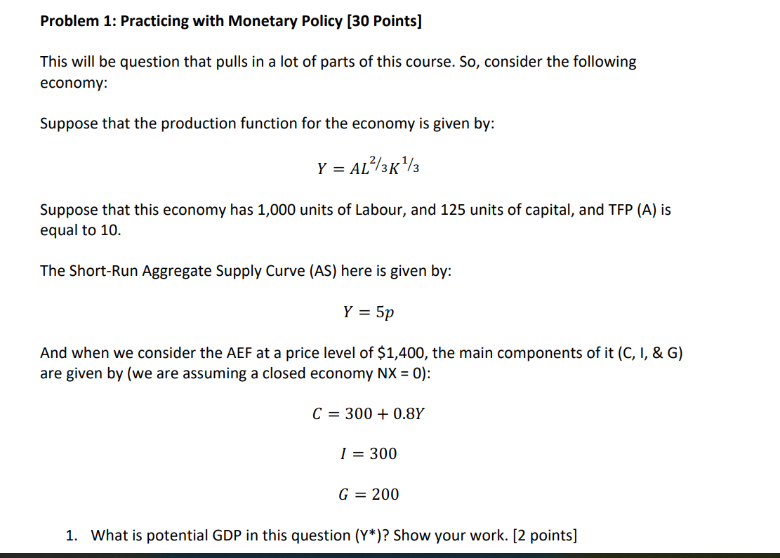 Solved Problem 1: Practicing with Monetary Policy (30 | Chegg.com