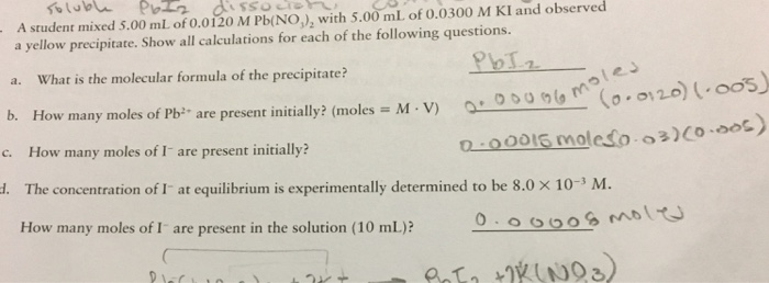 Solved soluble blz dissociah. - A student mixed 5.00 mL of | Chegg.com