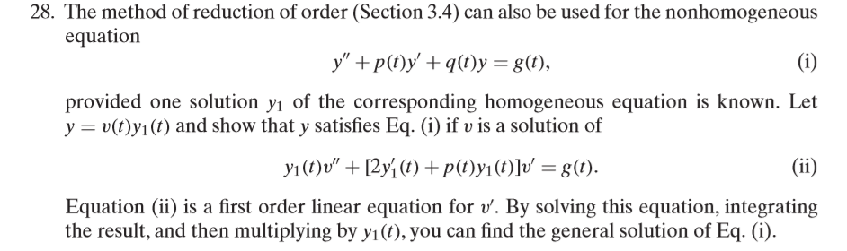 Solved 28. The method of reduction of order (Section 3.4) | Chegg.com