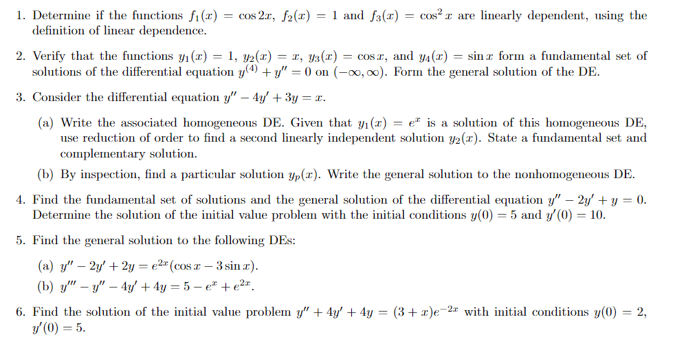 Solved 1. Determine if the functions f1(x)=cos2x,f2(x)=1 and | Chegg.com