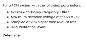Solved For a PCM system with the following parameters: - | Chegg.com