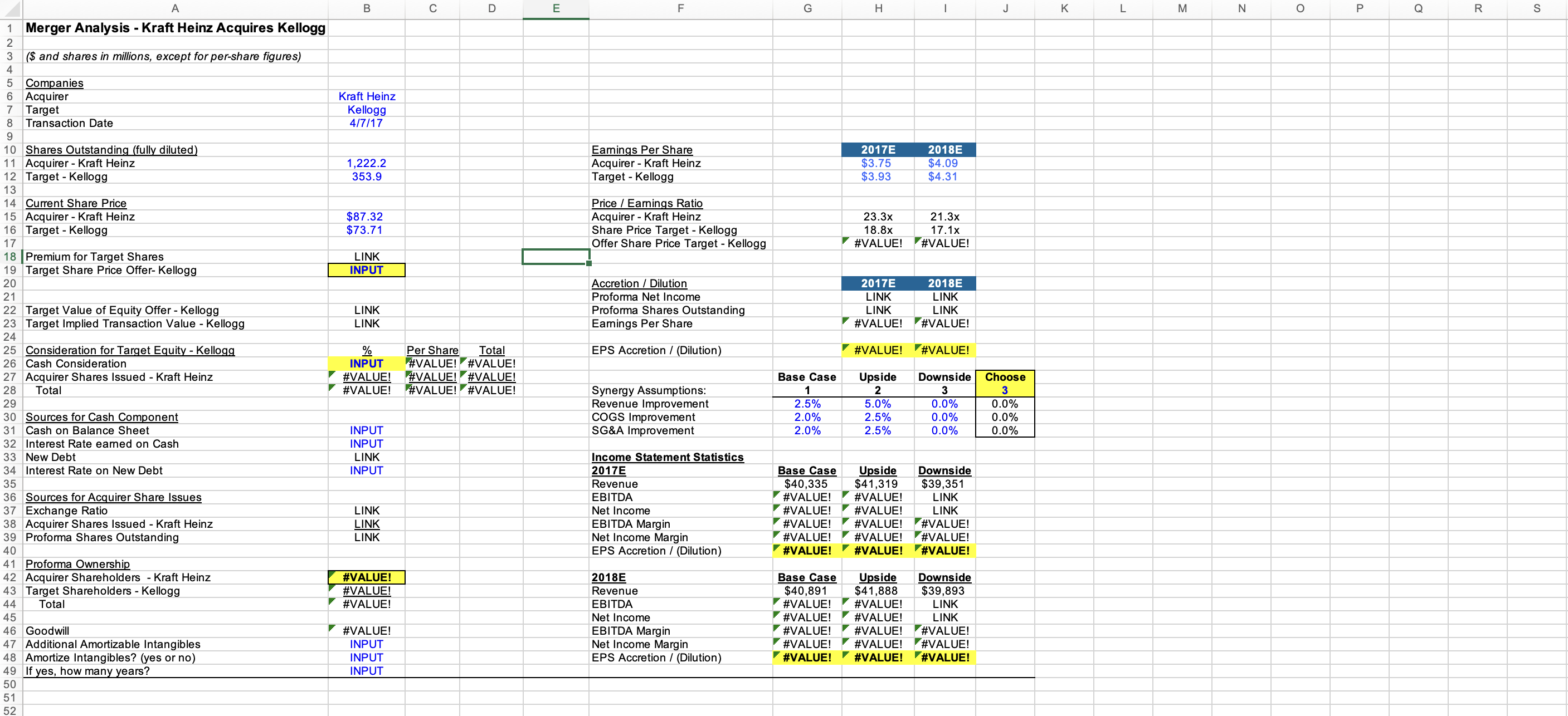 Merger Assumptions and Summary Tab: Target Share | Chegg.com