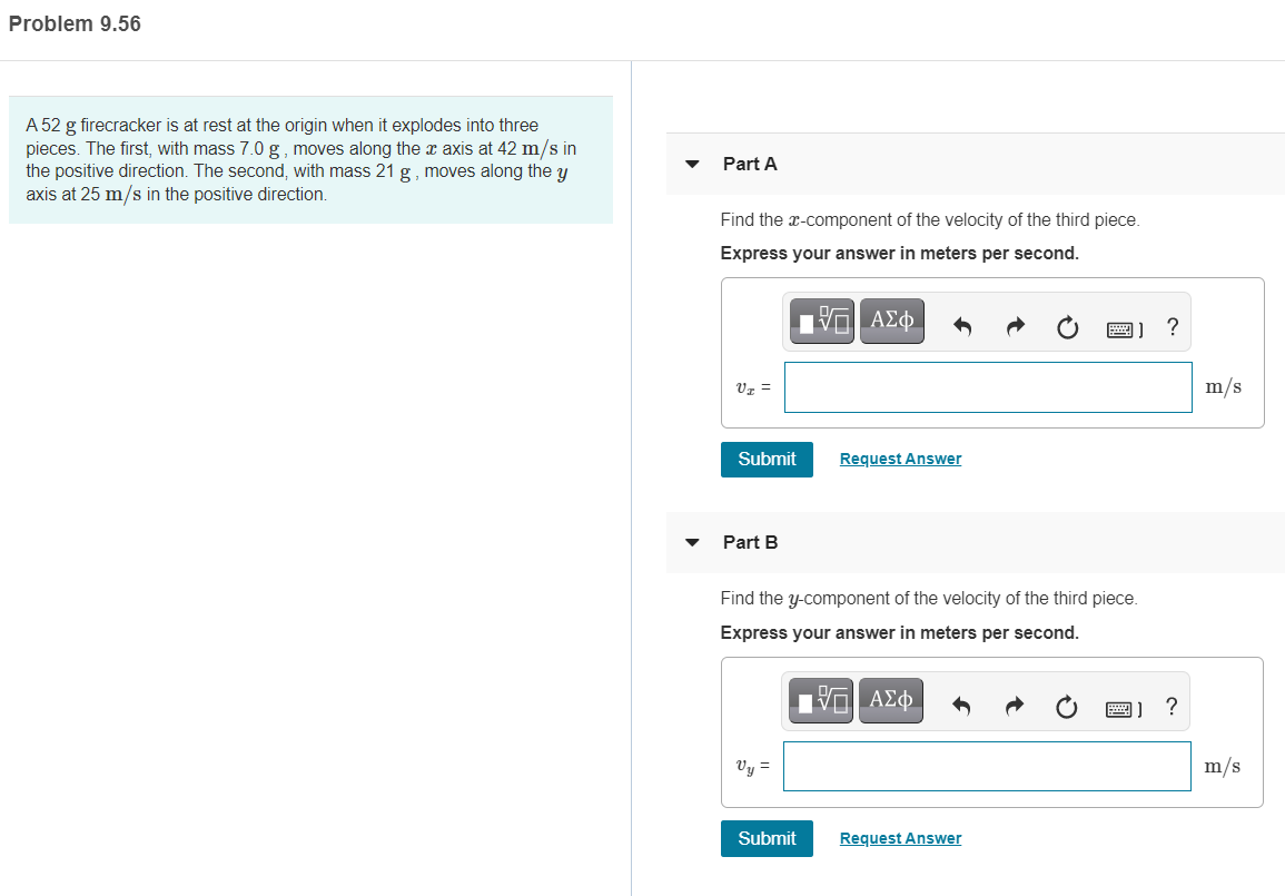 Solved Problem 9.56 A52 g firecracker is at rest at the | Chegg.com
