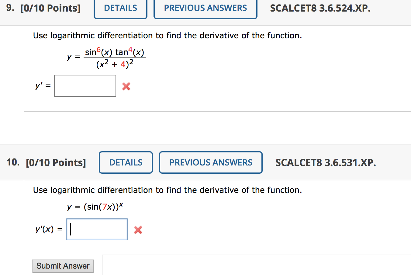 Solved 9. [O/10 Points] DETAILS PREVIOUS ANSWERS SCALCET8 | Chegg.com